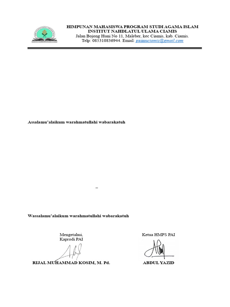 Undangan Ziaroh Maulid Nabi PAI INU Ciamis | PDF