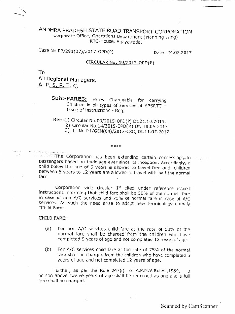 APSRTC Half Ticket Circular | PDF | Public Transport | Passenger Rail Transport