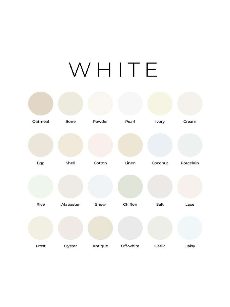 White Color Shades Swatches Palette With Names Vector | PDF