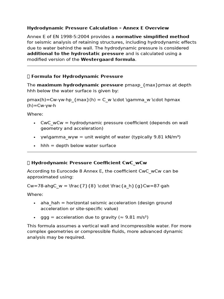 Hydrodynamic Pressure Calculation | PDF