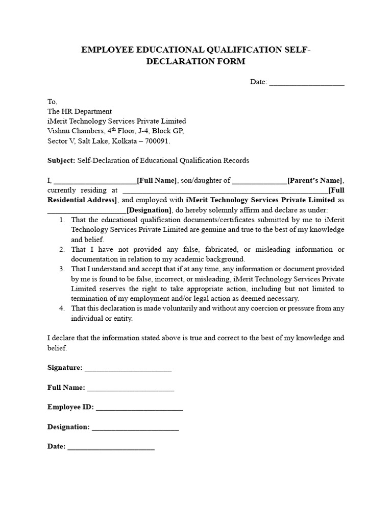 Educational Qualification Self Declaration | PDF
