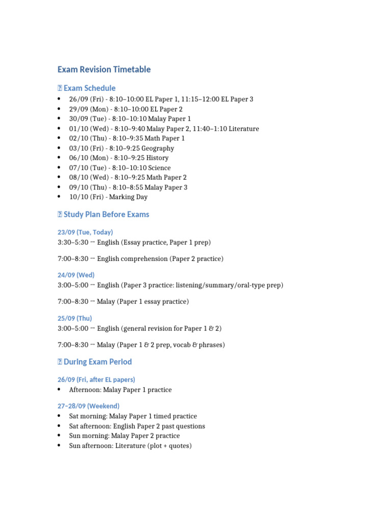 Exam Revision Timetable | PDF