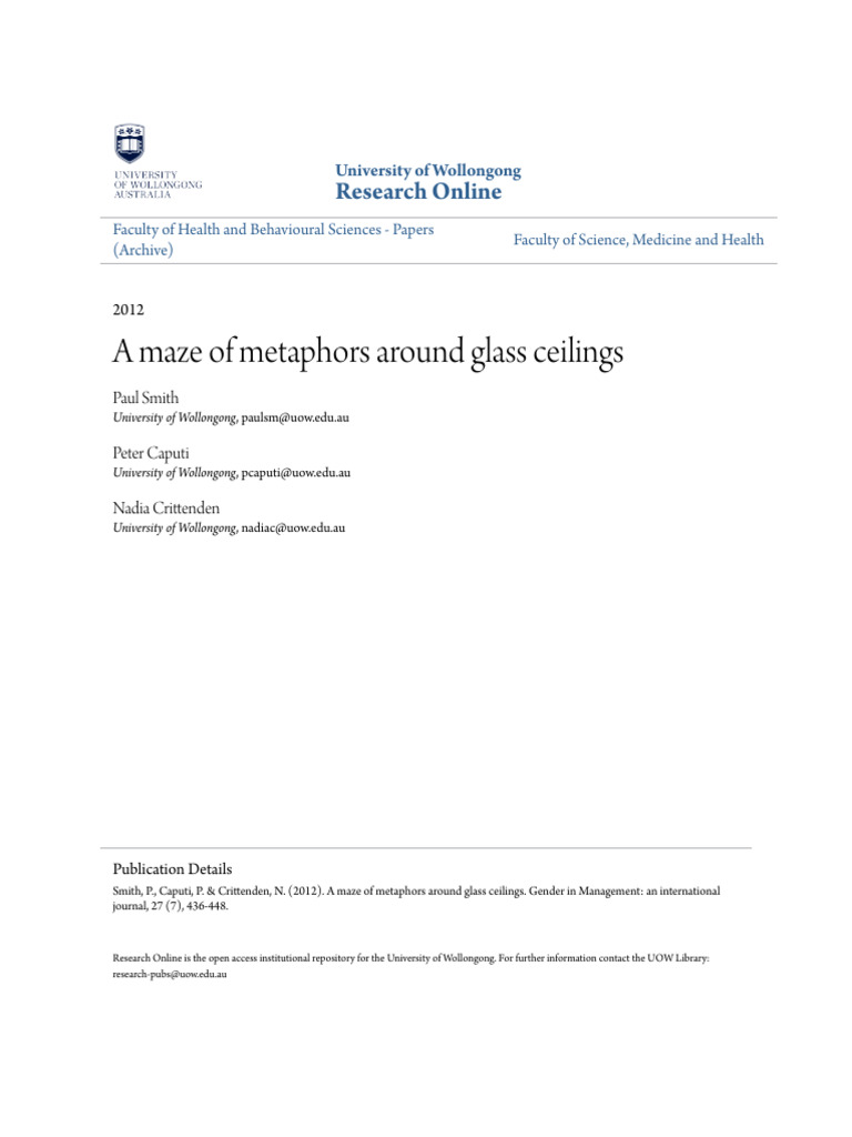 A Maze of Metaphors Around Glass Ceilings | PDF | Leadership | Gender ...