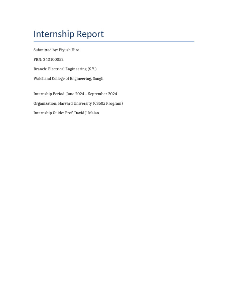 Harvard CS50x Internship Report | PDF | Computer Programming | Web ...