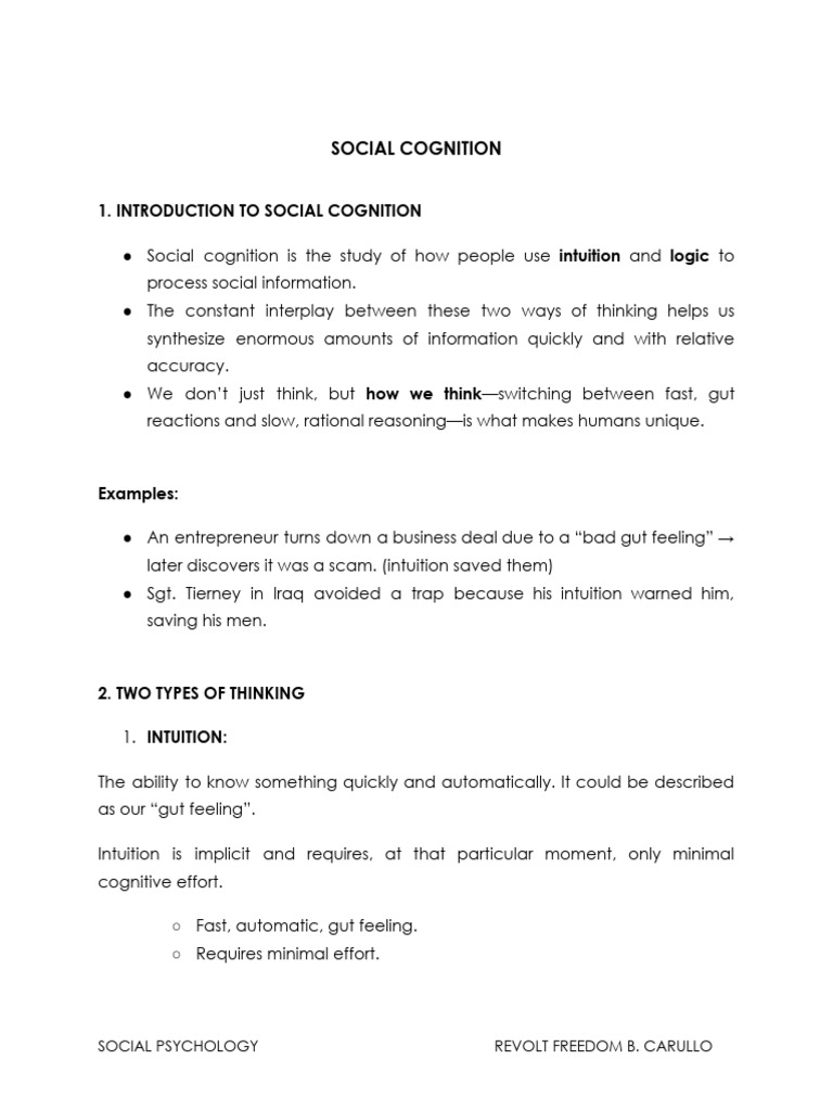 Social Cognition Perception | PDF | Thought | Intuition