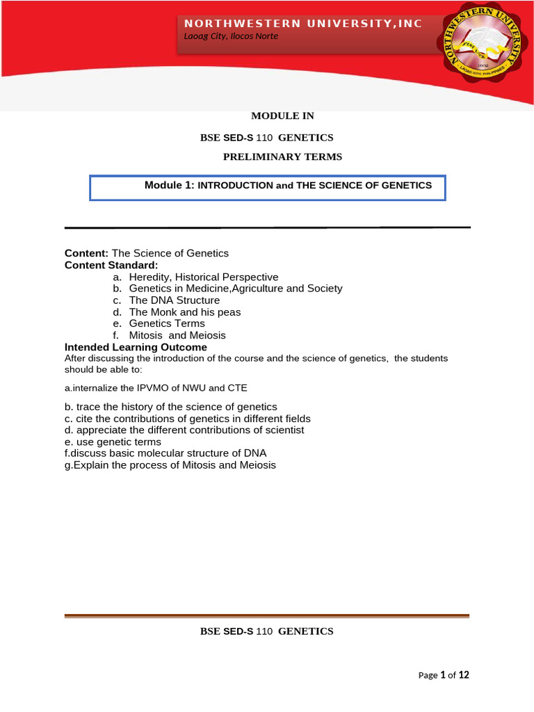 Genetics Mod 1 Explain P | PDF | Dna | Nucleotides