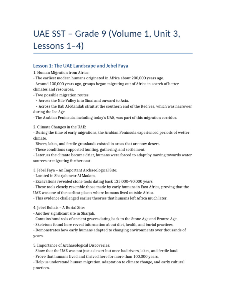 UAE SST Grade9 Unit3 Lessons1to4 Detailed | PDF | United Arab Emirates