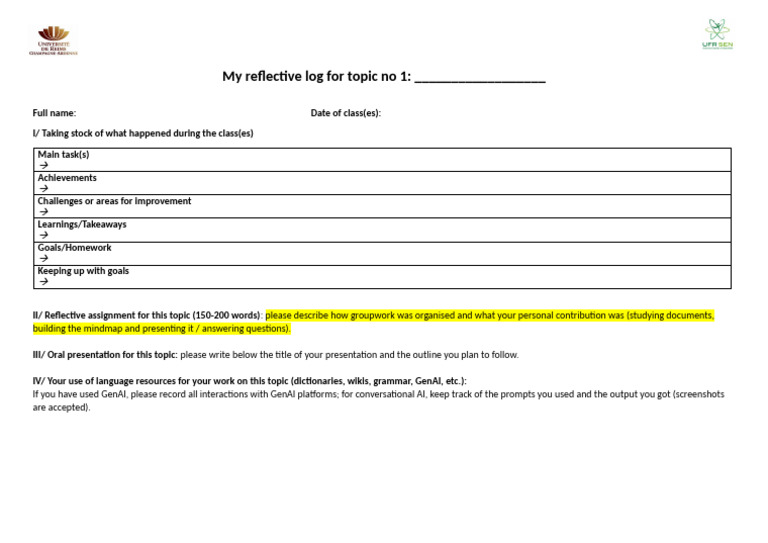 Reflective Log - Topic 1 | PDF