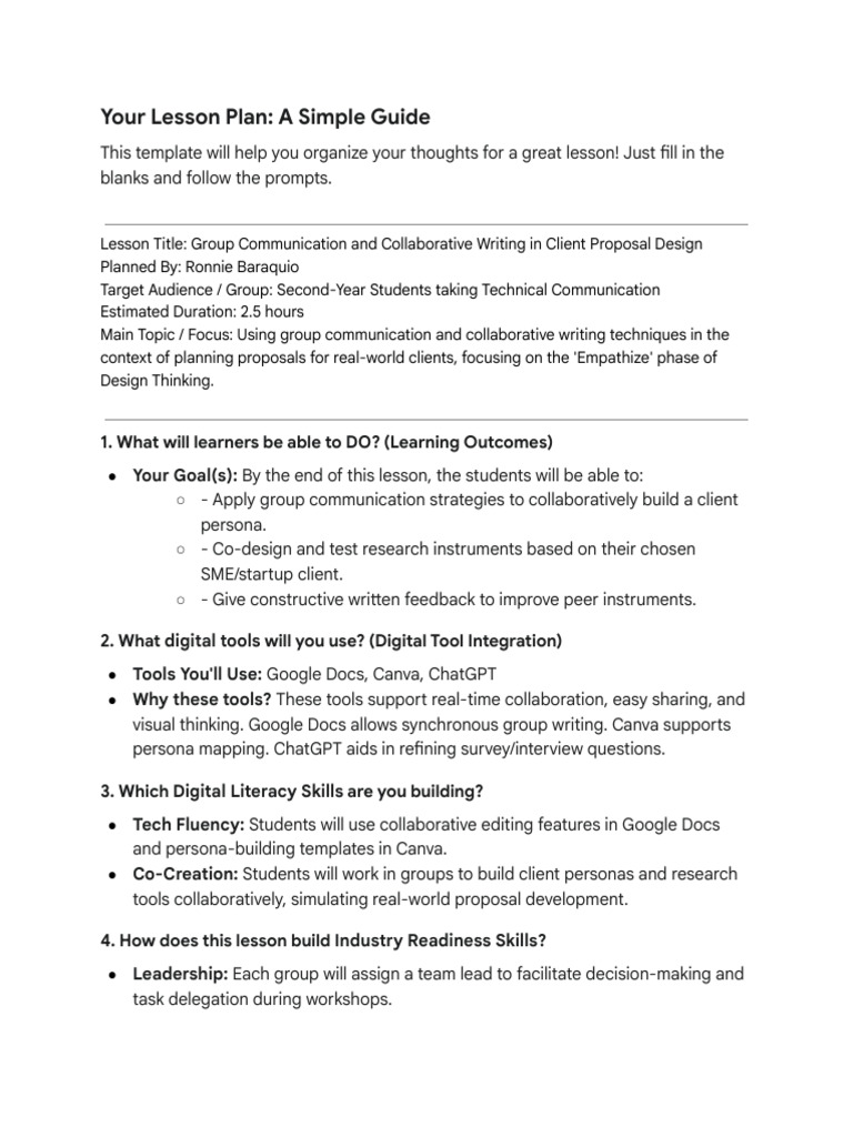 Lesson Plan - Group Communication and Collaborative Writing | PDF ...