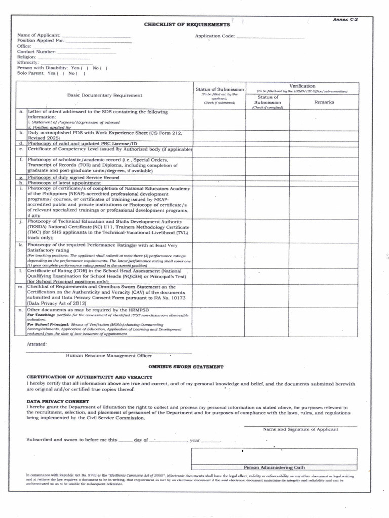 Annex C 2 Updated Checklist of Requirements and Omnibus Sworn Statement | PDF