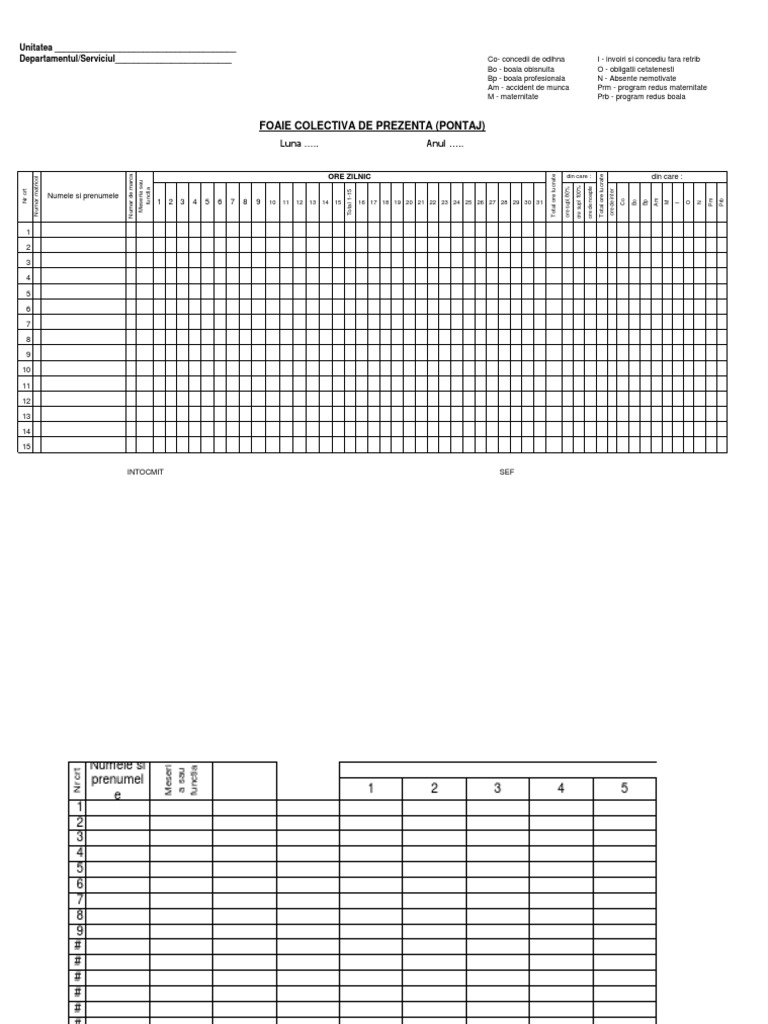 Model Pontaj-Foaie Prezenta | PDF