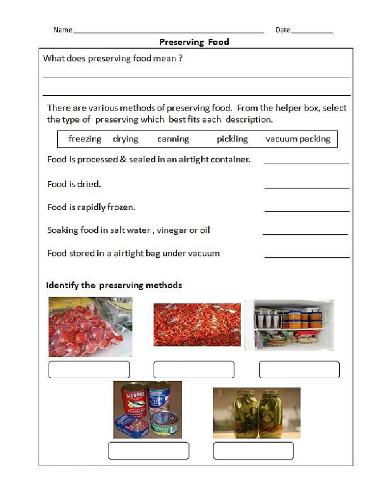 7 Worksheet - Preservation of Food | PDF