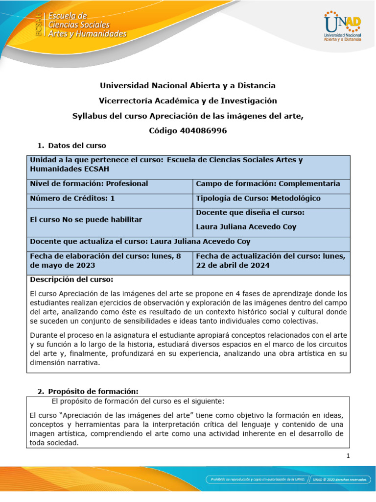 Syllabus Apreciación de Las Imágenes Del Arte 1703 | PDF | Aprendizaje ...