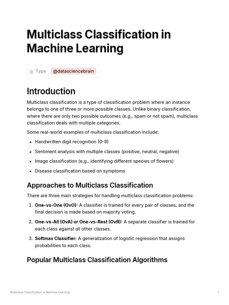 Day 24 Multiclass Classification in Machine Learning | PDF | Support Vector Machine ...