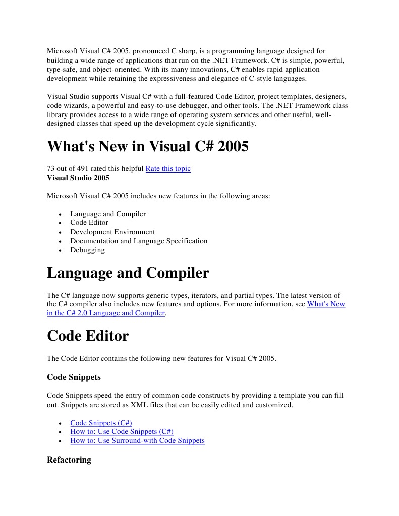 What's New in Visual C# 2005: Rate This Topic | PDF | C Sharp (Programming Language) | C ...