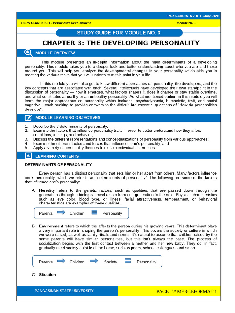 Personality Development Study Guide | PDF | Unconscious Mind ...