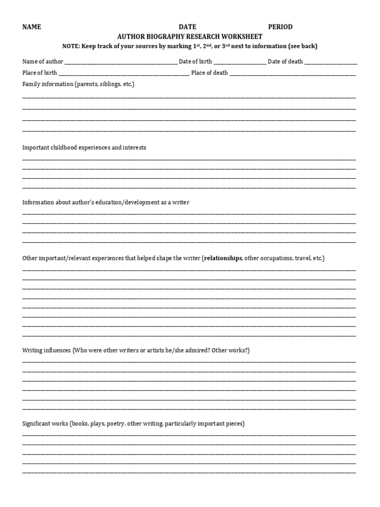 Author Biography Research Worksheet | PDF | Poetry | Writing