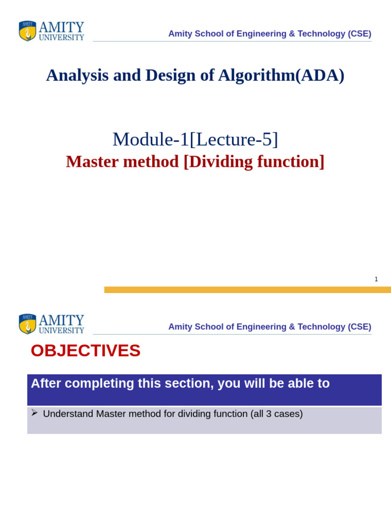 Amity Mod-1 L5 Master Method (Dividing Function) | PDF | Recurrence ...