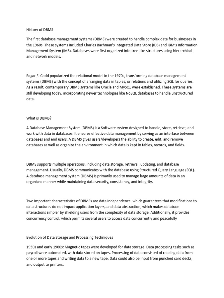 Evolution of Database Management Systems | PDF | Databases | Relational ...