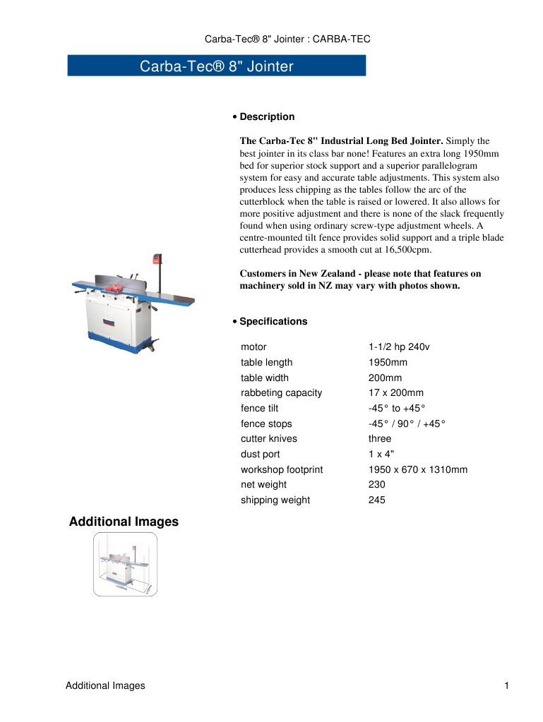 Carba Tec 8inch Jointer | PDF | Computers