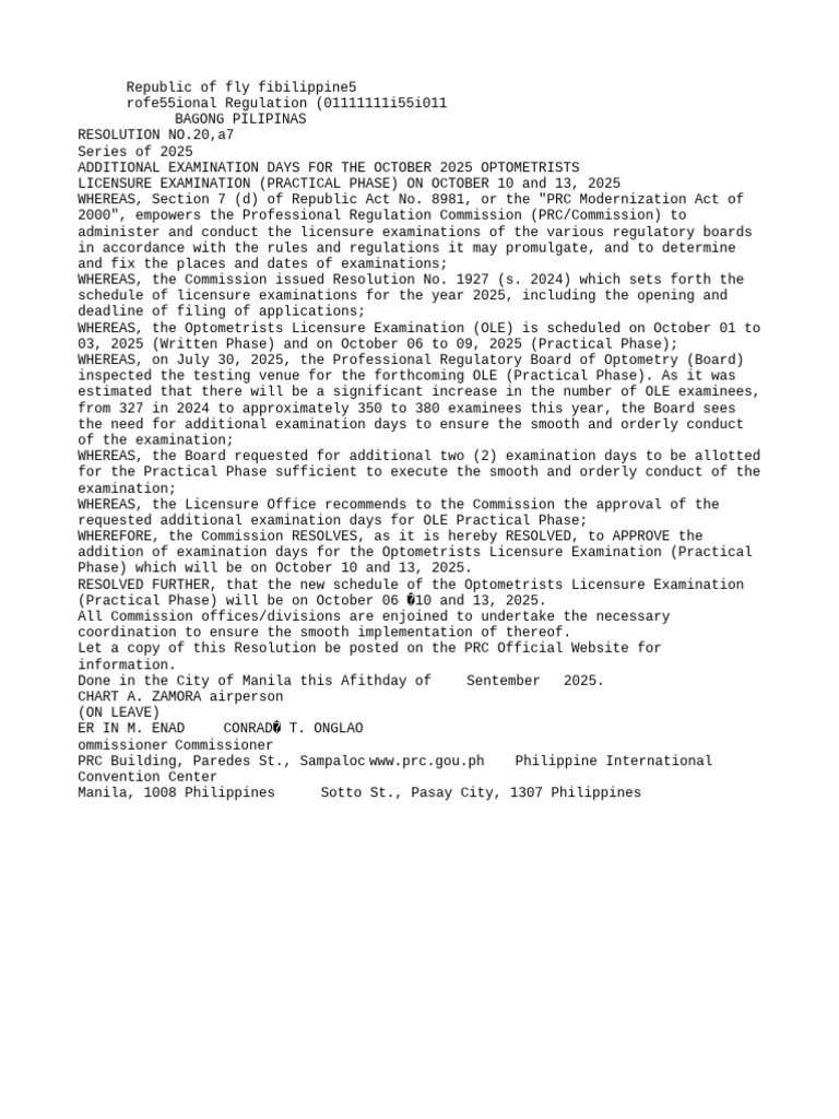 PRC Resolution No 2087-2025 | PDF | Optometry