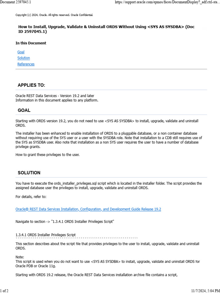 Uninstalling ORDS Without SYS Privileges | PDF | Databases | User ...