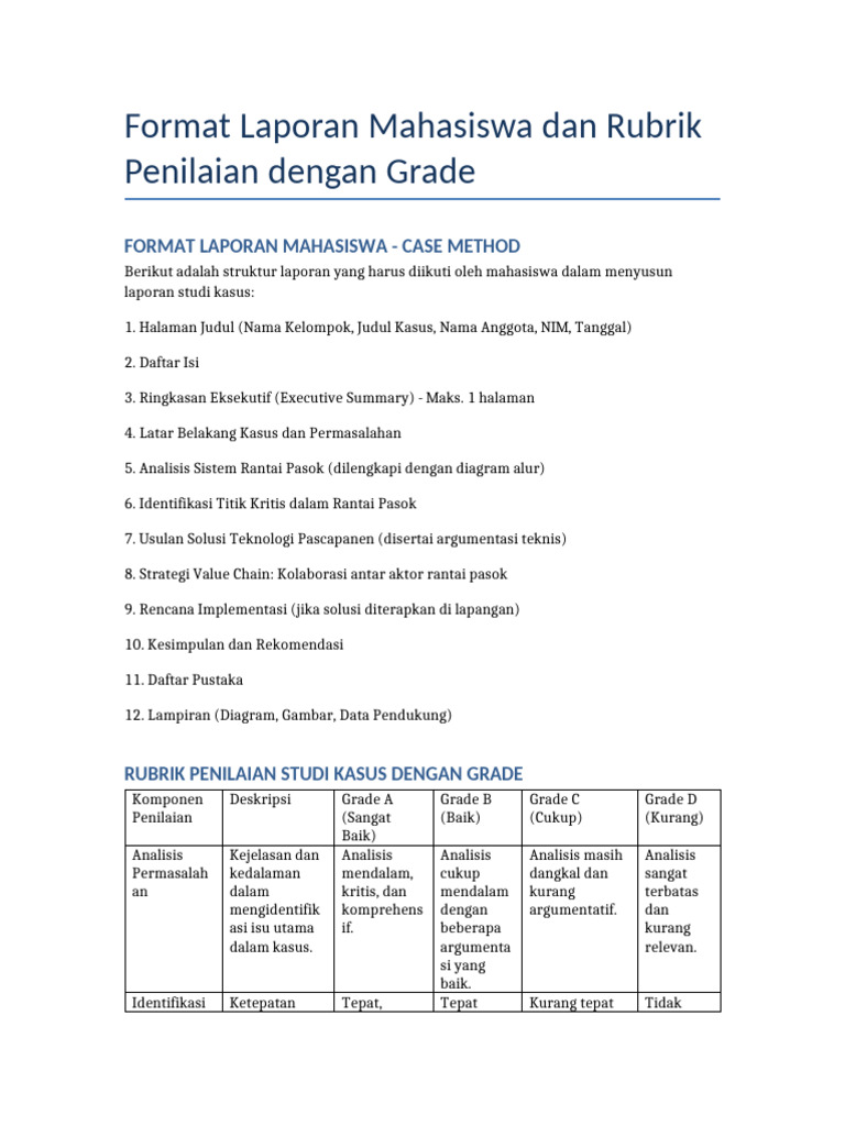 Format Laporan Dan Rubrik Penilaian | PDF
