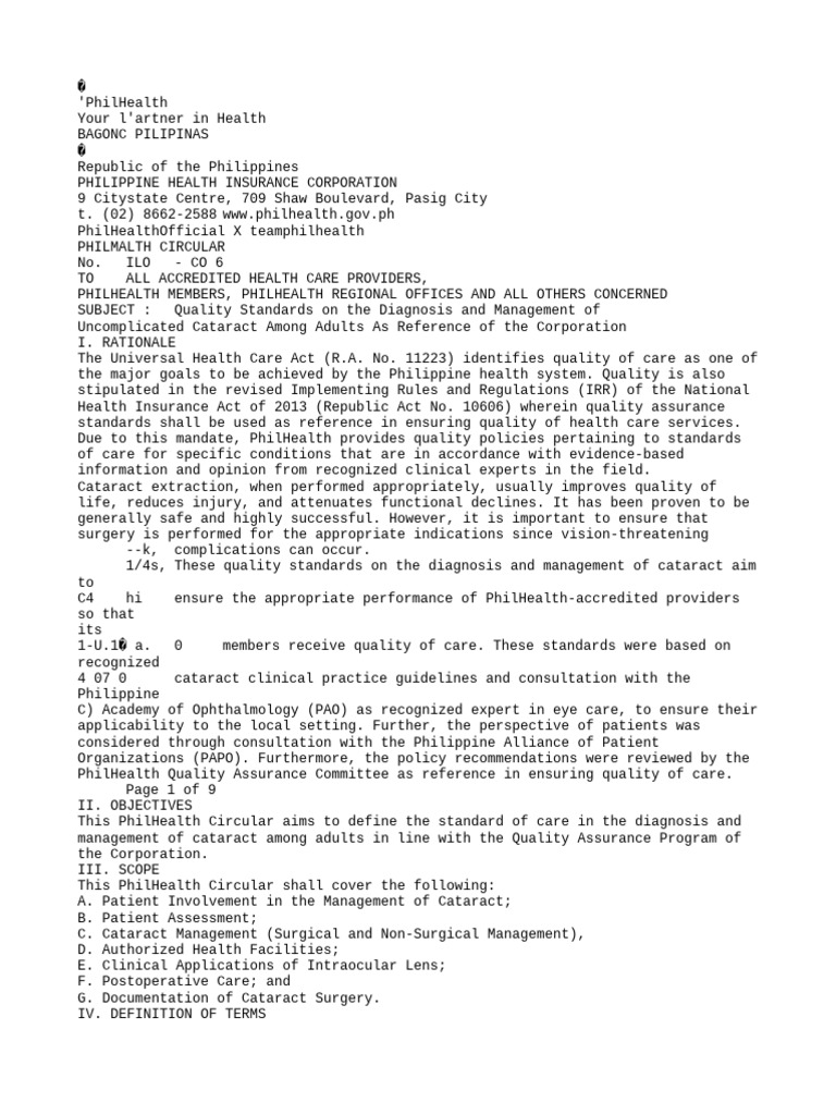 PhilHealth Standards for Cataract Surgery | PDF | Cataract | Ophthalmology