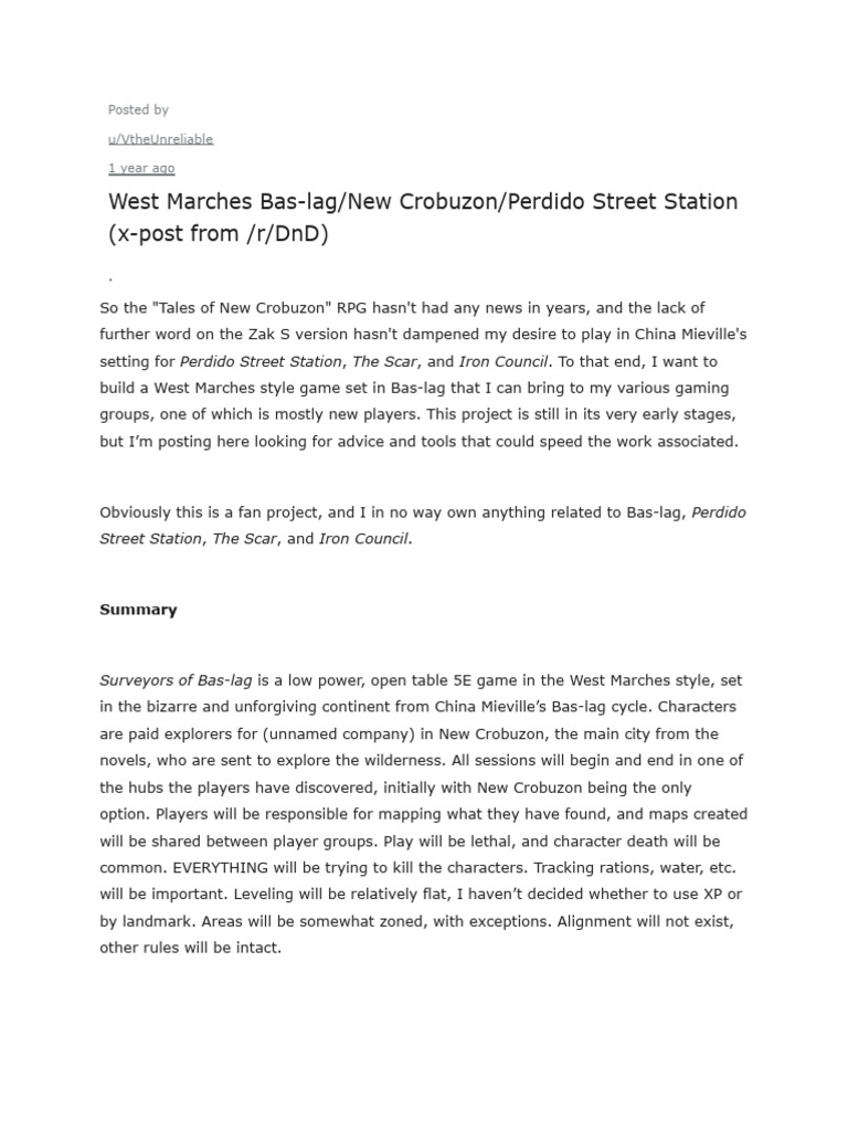 Bas Lag West Marches | PDF