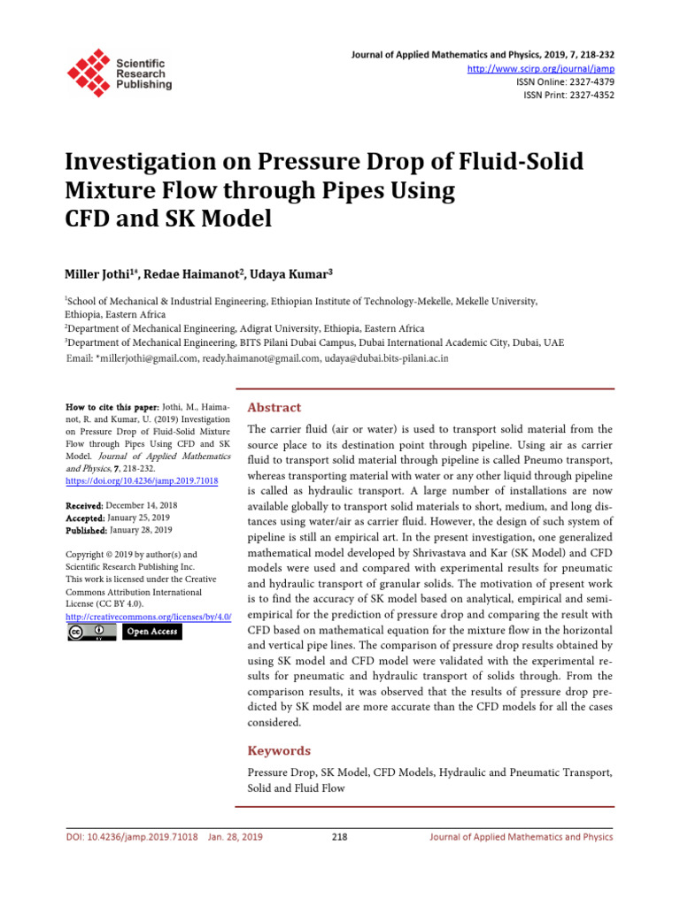 Investigation On Pressure Drop of Fluid-Solid Mixture Flow Through ...