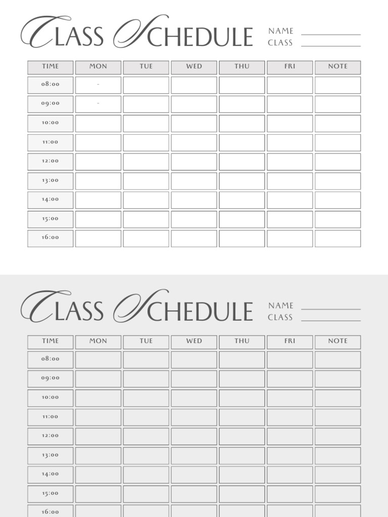 White Grey Minimalist Simple Weekly Class Schedule | PDF