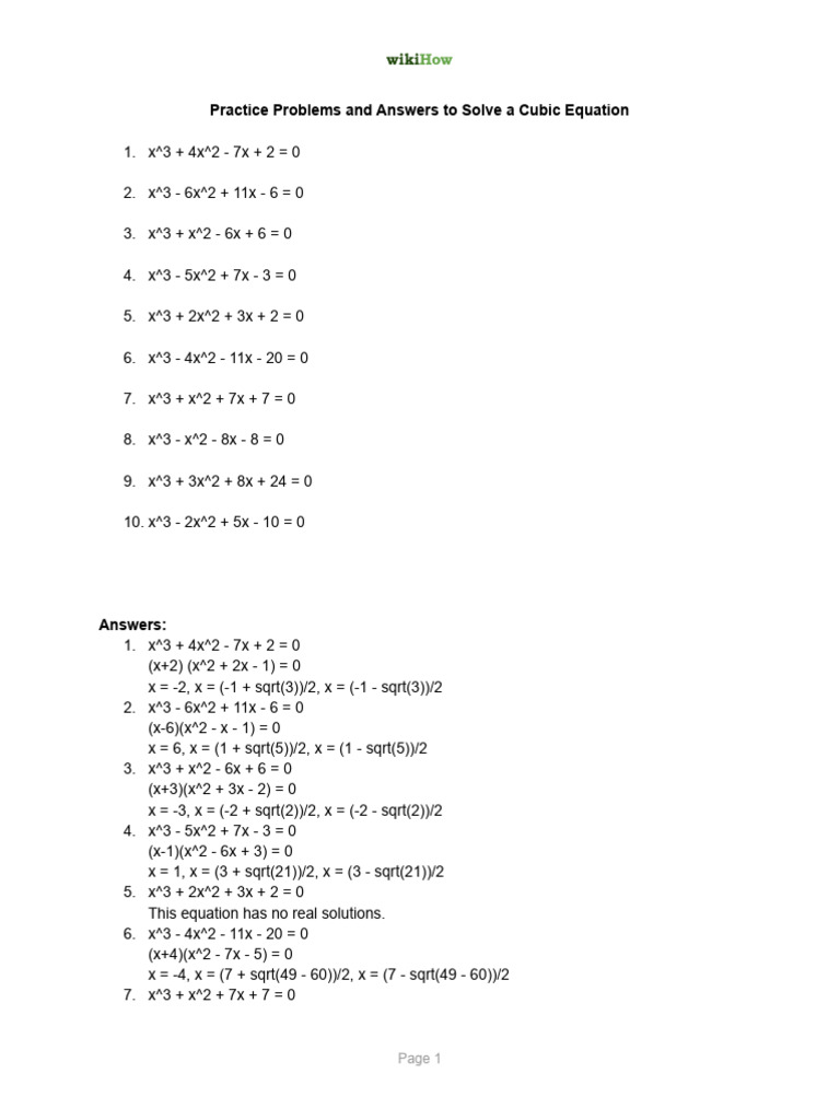 Cubic Equation Practice Problems | PDF