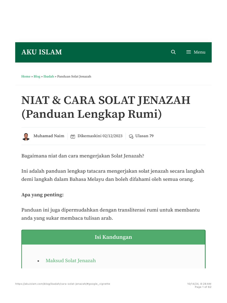 SOLAT JENAZAH (Panduan Lengkap Rumi) | PDF