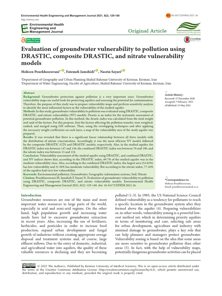 Evaluation of Groundwater Vulnerability To Pollution Using Drastic ...