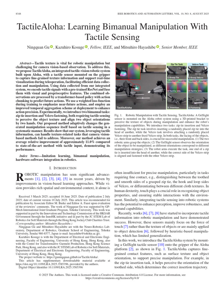 TactileAloha Learning Bimanual Manipulation With Tactile Sensing | PDF ...