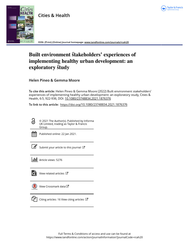 Built Environment Stakeholders Experiences of Implementing Healthy ...