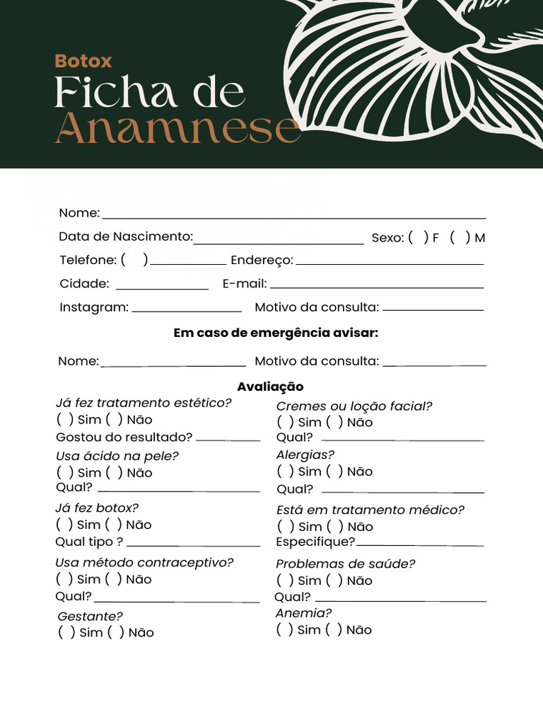 Pacote Fichas 03 Ficha de Aplicacao Botoxpdf | PDF | Dermatologia | Medicina Clínica