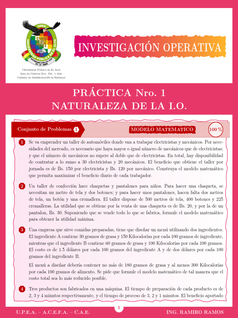 Investigación Operativa: Práctica Nro. 1 Naturaleza de La I.O | PDF
