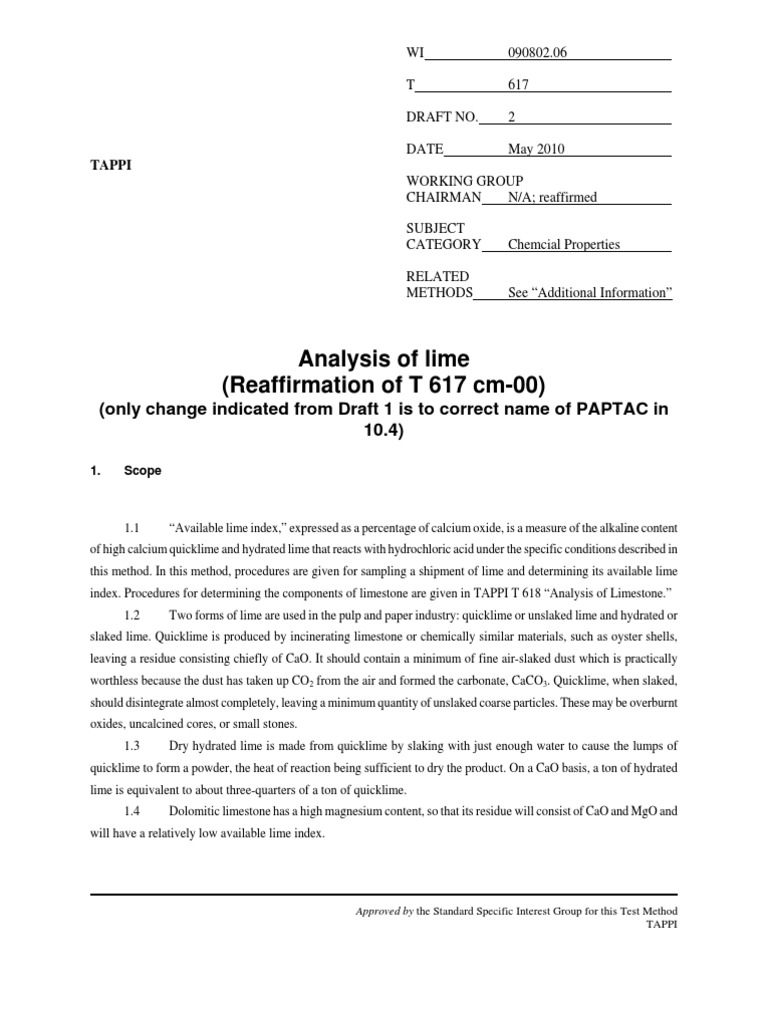 Lime Analysis and Testing Method | PDF
