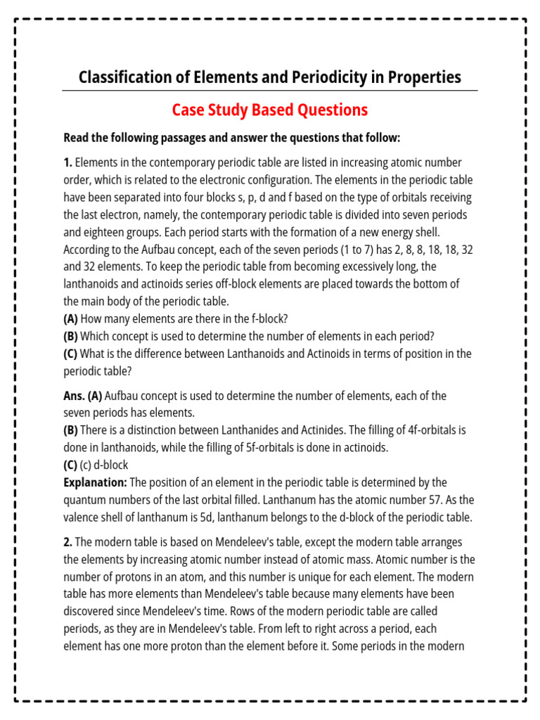 Case Based Study Class 11th | PDF | Periodic Table | Ion