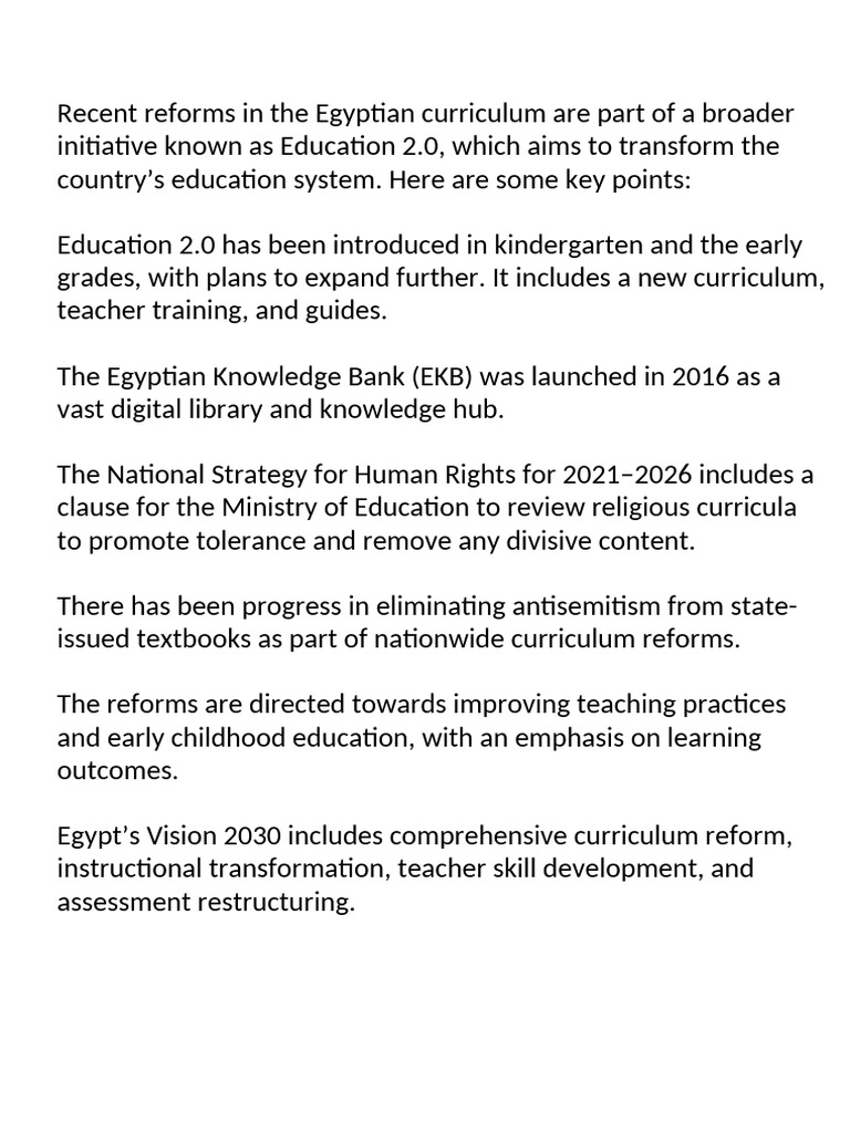 Egypt's Education 2.0 Reform Overview | PDF