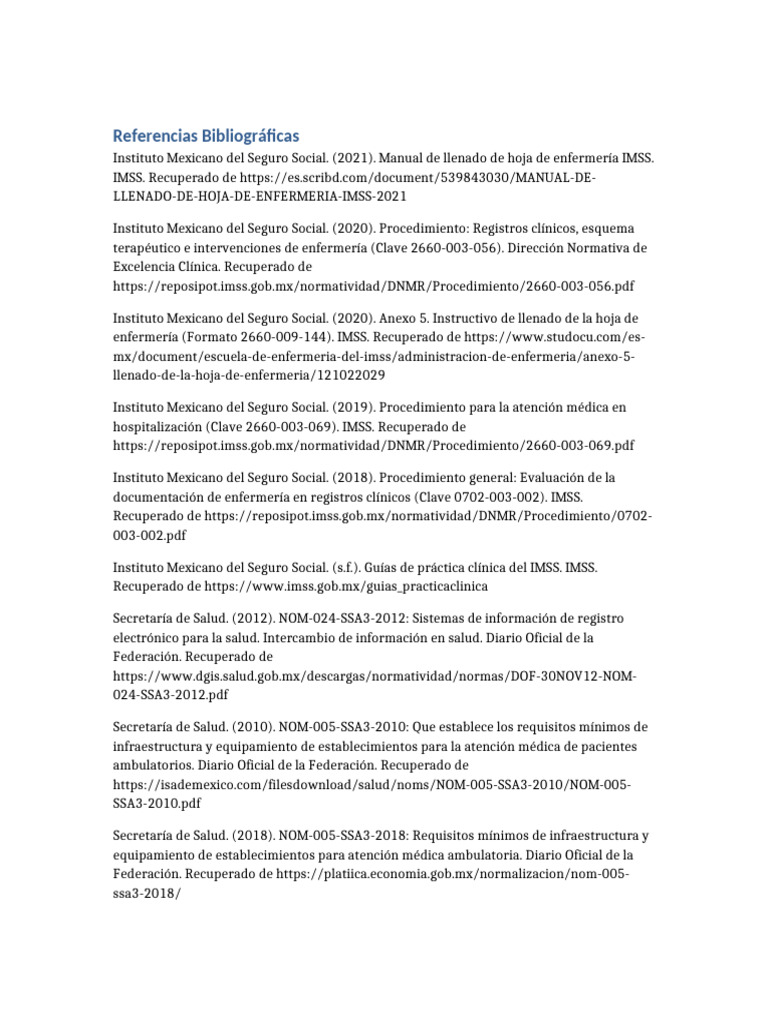 Referencias Hoja Enfermeria IMSS | PDF