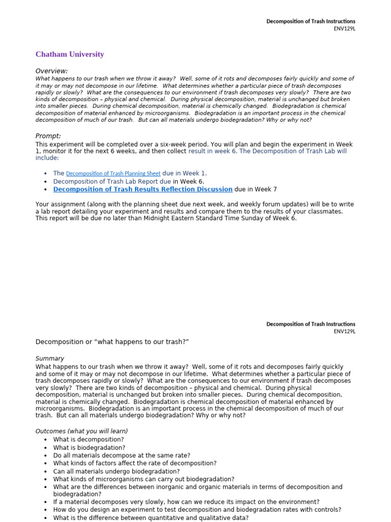 Decomp of Trash Instructions | PDF | Biodegradation | Decomposition