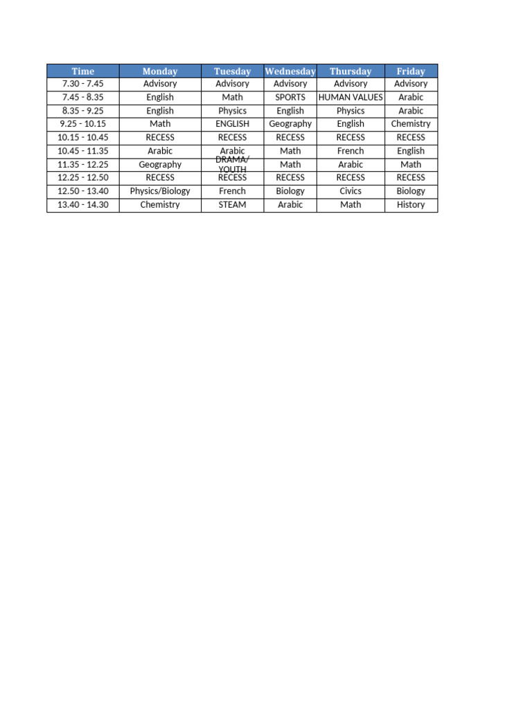 Grade 9C Timetable Styled | PDF