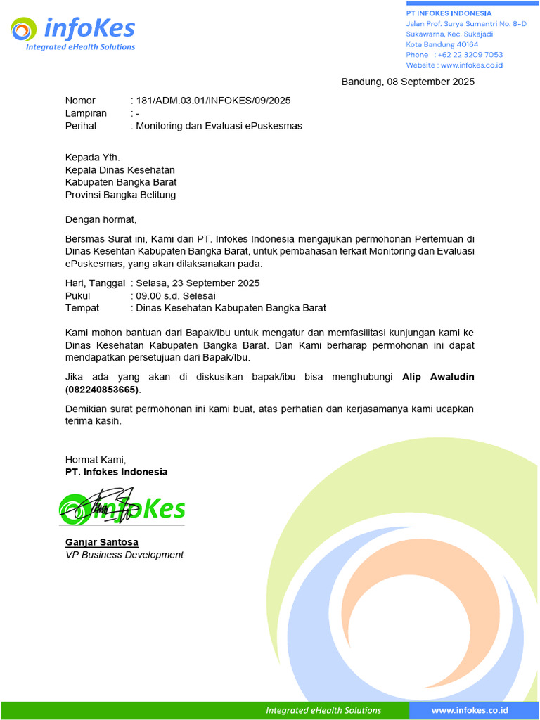 Surat Permohonan Monev Dinkes Kab. Bangka Barat | PDF