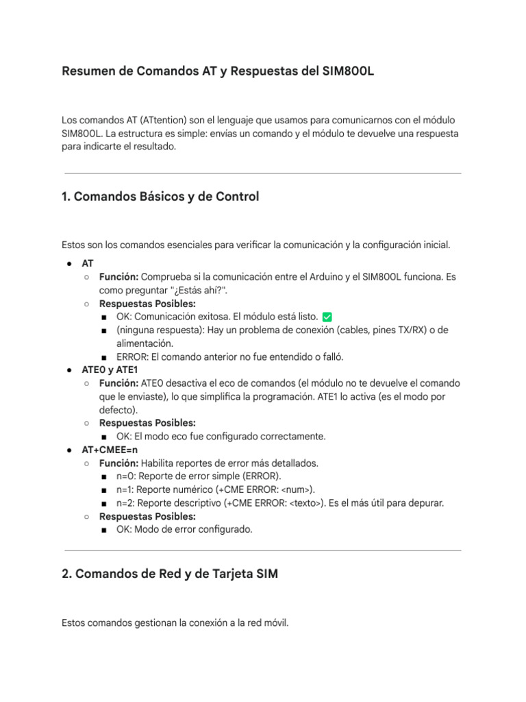 Comandos AT para SIM800L: Guía Esencial | PDF | Telecomunicaciones ...