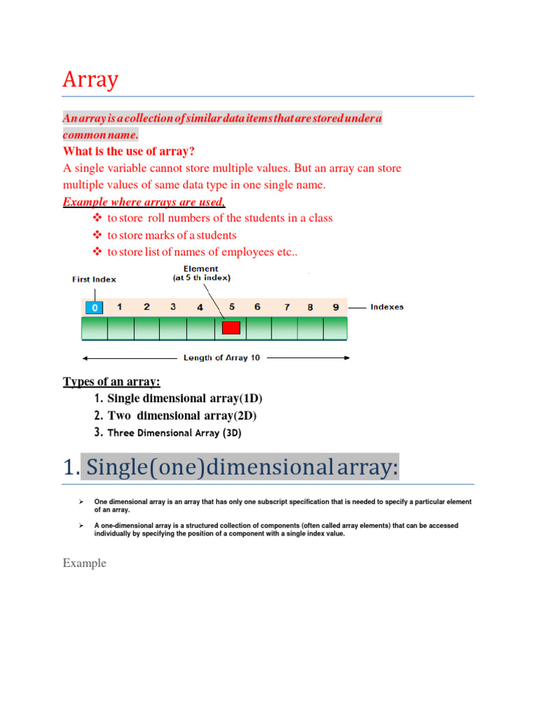 Array: 1. Single (One) Dimensional Array | PDF | Integer (Computer ...