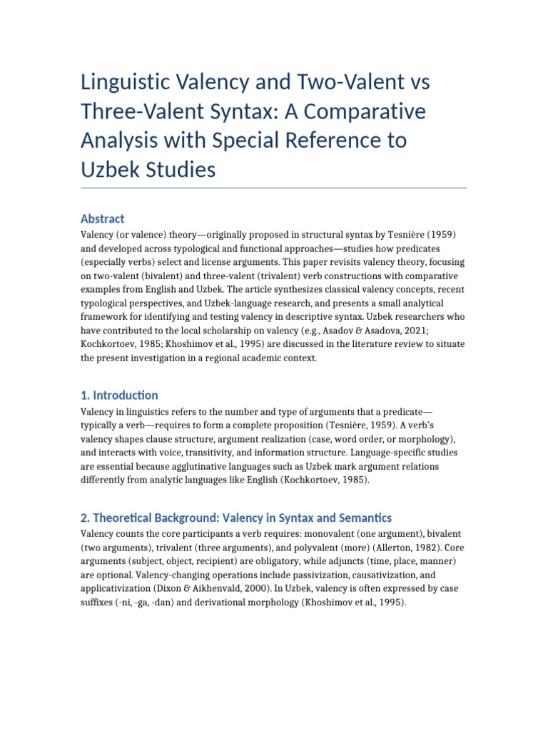 Valency Article APA | PDF | Cognitive Science | Semantics