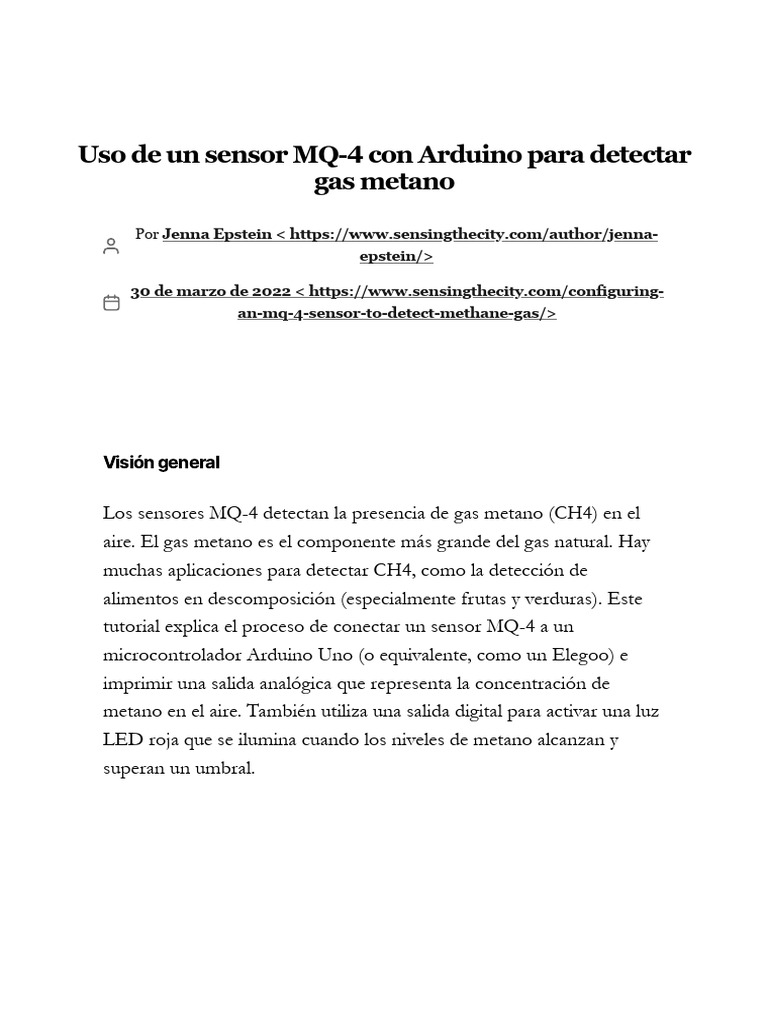 Uso de Un Sensor MQ-4 Con Arduino para Detectar Gas Metano | PDF ...