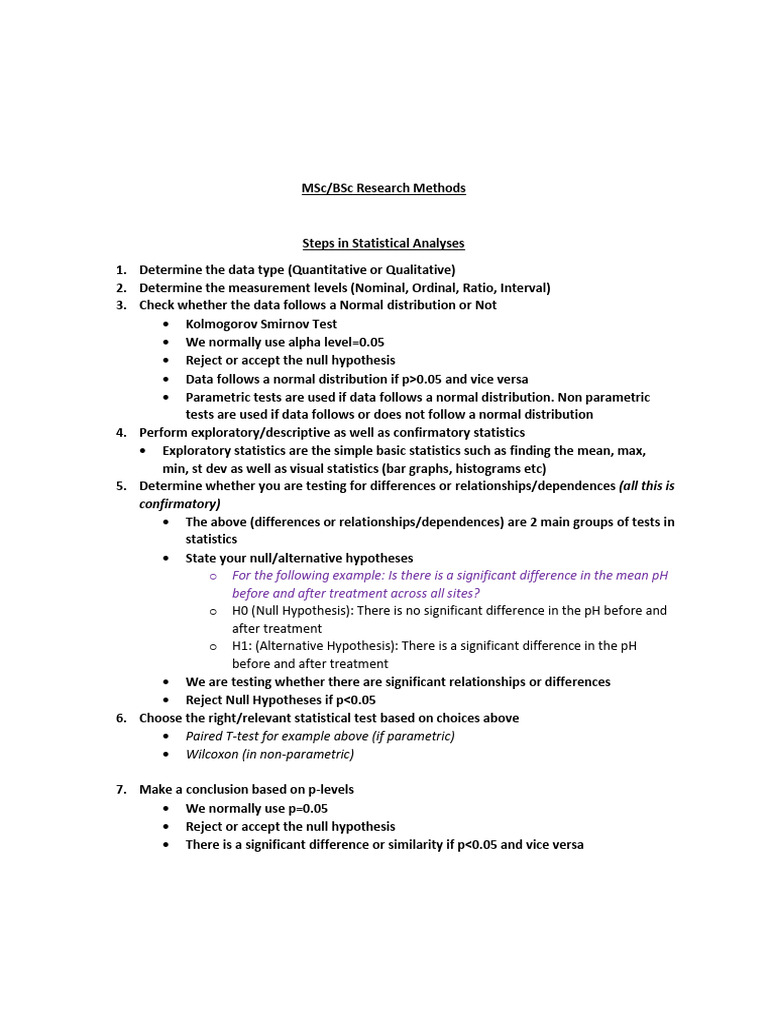 Steps in Statistical Analyses-UZ Research | PDF | Statistics | Hypothesis